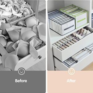 ChezMax Foldable Clothes Organizer Box, Mesh Closet Underwear Storage Bins, Grey Washable Folded Wardrobe Drawer Dividers Set, 6/7/24 Compartment/Grids for Clothing Socks Jeans Pants Ties Scarves Bras