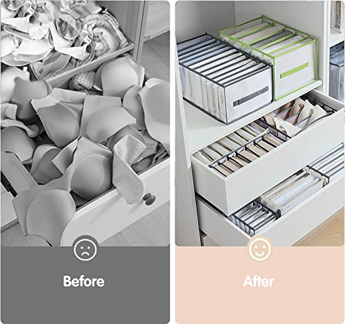 ChezMax Foldable Clothes Organizer Box, Mesh Closet Underwear Storage Bins, Grey Washable Folded Wardrobe Drawer Dividers Set, 6/7/24 Compartment/Grids for Clothing Socks Jeans Pants Ties Scarves Bras