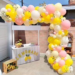 gihoo sunflower lemon yellow balloon garland arch kit 150pcs lemonade yellow pink macaron pastel balloons eucalyptus leaves girls birthday sunflower bee theme baby shower bachelorette party backdrop decorations