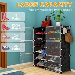 NiHome 24-Pair Shoe Storage Cabinet with Doors - Stackable and Expandable Closet Organizer for Entryway, Bedroom, Garage, Hallway and Office