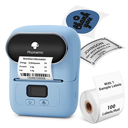 Phomemo Barcode Label Printer - M110 Label Maker Portable Bluetooth Label Maker Machine for Small Business, Barcode, Address, Logo, Clothing, Jerwery, Thermal Printer Compatible with Phones & PC, Blue