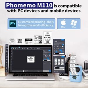 Phomemo Barcode Label Printer - M110 Label Maker Portable Bluetooth Label Maker Machine for Small Business, Barcode, Address, Logo, Clothing, Jerwery, Thermal Printer Compatible with Phones & PC, Blue