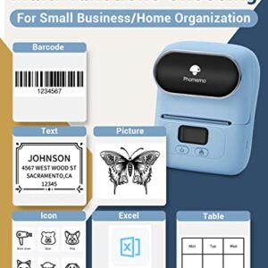 Phomemo Barcode Label Printer - M110 Label Maker Portable Bluetooth Label Maker Machine for Small Business, Barcode, Address, Logo, Clothing, Jerwery, Thermal Printer Compatible with Phones & PC, Blue