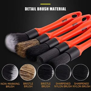 SPTA Car Detailing Brush Set, 5 Pack Soft Mixed Hair Auto Detail Brush Kit No Scratch for Automotive Elegant Surface Interior Exterior Dashboard Emblems Panels Engine Bay Wheels Air Vent Seat Leather