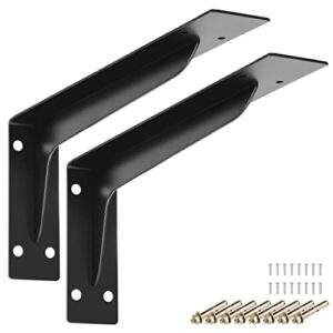 techoln 2 pack steel heavy duty shelf brackets,dyi open floating shelf width 5cm, wall mounted industrial shelf bracket black metal farmhouse, screws and wall plugs included (l13.5'-h5.7')