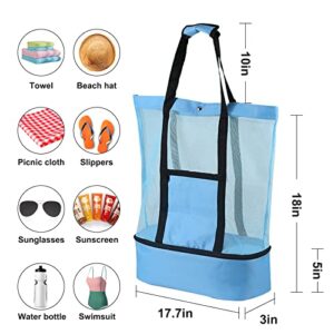 PARACITY Beach Tote Bag with Cooler Insulated and Waterproof Phone Pouch, Women Waterproof Sandproof Large Mesh Tote Bag with Zipper, Vacation Essentials, Pool Bag for Picnic Camping Traveling