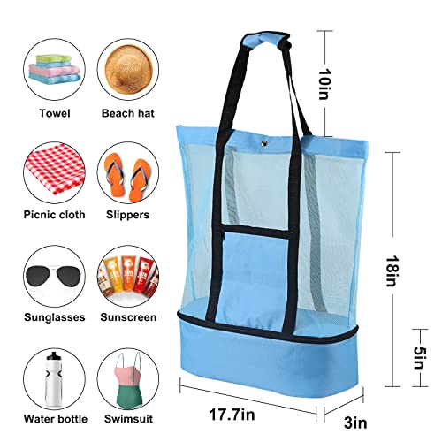 PARACITY Beach Tote Bag with Cooler Insulated and Waterproof Phone Pouch, Women Waterproof Sandproof Large Mesh Tote Bag with Zipper, Vacation Essentials, Pool Bag for Picnic Camping Traveling