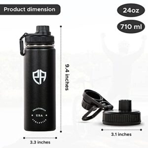 24 Oz Stainless Steel Thermal Insulated Hot/Cold Water Bottles To Keep Any Drink Hot For 12 Hours & Cold For 24 Hours - Gym Water Bottles For Men & Women - Mens Thermal Water Bottle (Black)