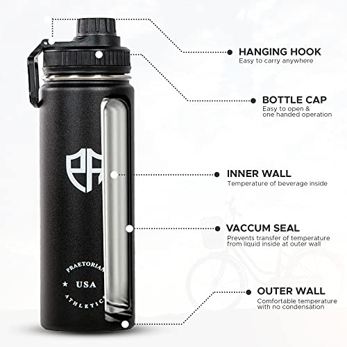 24 Oz Stainless Steel Thermal Insulated Hot/Cold Water Bottles To Keep Any Drink Hot For 12 Hours & Cold For 24 Hours - Gym Water Bottles For Men & Women - Mens Thermal Water Bottle (Black)