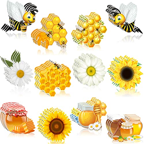 Hotop 48 Pieces Bee Theme Cutouts Classroom Bulletin Board Decoration Honey Cutouts Honeycombs Bee House Cutouts Daisy Sunflowers Cutouts for Chalkboard Wall Bee Birthday Party Decor