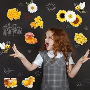 Hotop 48 Pieces Bee Theme Cutouts Classroom Bulletin Board Decoration Honey Cutouts Honeycombs Bee House Cutouts Daisy Sunflowers Cutouts for Chalkboard Wall Bee Birthday Party Decor