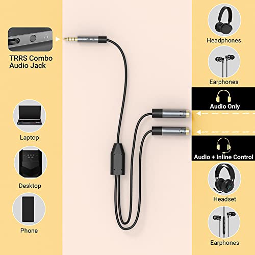 Cubilux Dual Headphones Splitter, 3.5mm Male to 2-Way 3.5 mm Female Audio Jack Adapter for Sharing Earphones, Double Earbuds Connector for Two People for PC, Laptop, Computer, Phone, Tablet, 10 inches