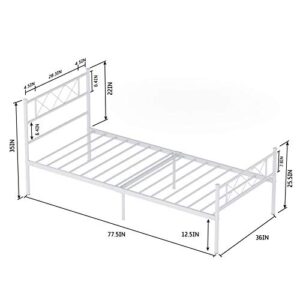 Weehom Metal Twin Bed Platform Frame Heavy Duty Steel Slat Under Bed Storage,White