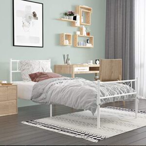 Weehom Metal Twin Bed Platform Frame Heavy Duty Steel Slat Under Bed Storage,White