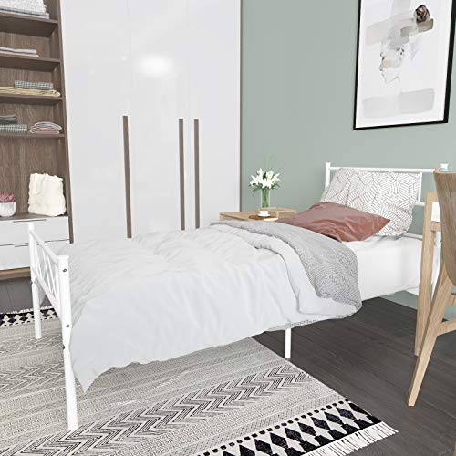 Weehom Metal Twin Bed Platform Frame Heavy Duty Steel Slat Under Bed Storage,White