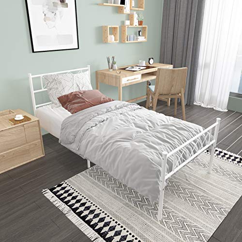 Weehom Metal Twin Bed Platform Frame Heavy Duty Steel Slat Under Bed Storage,White