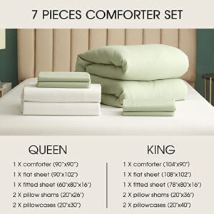 HYPREST 7 Pieces Queen Bed in A Bag with Sheets, Sage Green Comforter Sets for Queen Bed Soft Lightweight, Rustic Farmhouse Comforter Set for Women All Season (Oeko-Tex Certified)