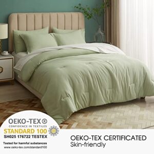 HYPREST 7 Pieces Queen Bed in A Bag with Sheets, Sage Green Comforter Sets for Queen Bed Soft Lightweight, Rustic Farmhouse Comforter Set for Women All Season (Oeko-Tex Certified)