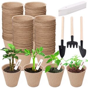 nucandle 3” peat pots seedling pots plant starters bulk 100 pack seed starter pots biodegradable plant cups with labels, mini seedling tools for garden germination nursery pot