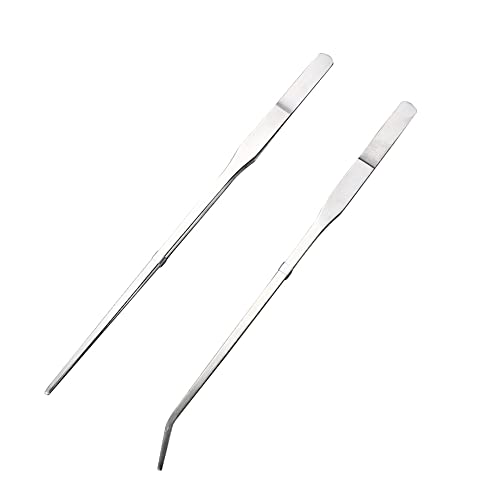 Aquarium Tweezers Extra Long 10.6 inches (27cm),, 2 Piece Aquarium Tweezers Stainless Steel Straight and Curved Tweezers Set for Foreground Fish Tank Plant Aquascape Tools, Feeding Tongs