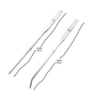 Aquarium Tweezers Extra Long 10.6 inches (27cm),, 2 Piece Aquarium Tweezers Stainless Steel Straight and Curved Tweezers Set for Foreground Fish Tank Plant Aquascape Tools, Feeding Tongs