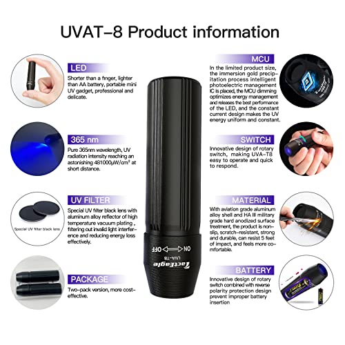 TactEagle Black Light 365nm UV Flashlight 4packs UVA-T8 Portable Blacklight Led Flashlight for Urine Detection Minerals Resin Curing Scorpion Portable Blacklight UV Led Flashlight