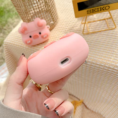 Cartoon Pink Butterfly Love Pig Silicone Earphone Case for AirPods Pro Case Wireless Headphone Protective Cover with Hook (for airpods pro)