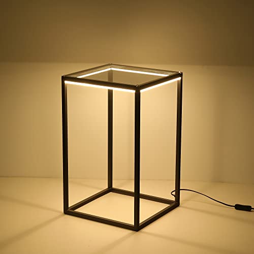 Huaguang LED End Table with Lamp, Bedside Nightstand Coffee Table Decorative Floor Corner Lamp Shelf, Black Geometric Rectangle Metal Desk Lamp Simple Design for Living Bedroom Home Office Study Room