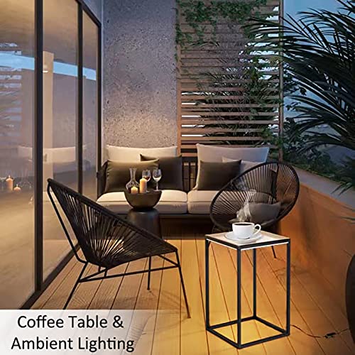 Huaguang LED End Table with Lamp, Bedside Nightstand Coffee Table Decorative Floor Corner Lamp Shelf, Black Geometric Rectangle Metal Desk Lamp Simple Design for Living Bedroom Home Office Study Room