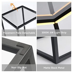 Huaguang LED End Table with Lamp, Bedside Nightstand Coffee Table Decorative Floor Corner Lamp Shelf, Black Geometric Rectangle Metal Desk Lamp Simple Design for Living Bedroom Home Office Study Room