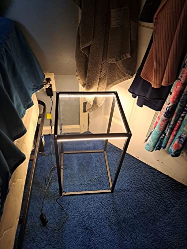 Huaguang LED End Table with Lamp, Bedside Nightstand Coffee Table Decorative Floor Corner Lamp Shelf, Black Geometric Rectangle Metal Desk Lamp Simple Design for Living Bedroom Home Office Study Room