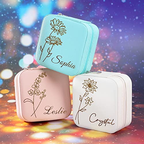 Bridesmaid Gifts Jewelry Box Personalized Small Jewelry Travel Case Custom PU Leather Portable Bridesmaid Proposal Boxes Mini Jewellery Organizer Storage Earrings Rings Necklaces for Women Girls-Pink