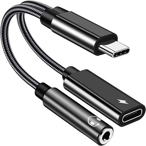 Pixel Galaxy Headphone Adapter, 2 in 1 USB C to 3.5mm Audio and Charging Adapter with PD 60W Fast Charge Compatible with Samsung S22 S21 S20 S20+ Ultra Note 10 20 Ultra, Google 7 6Pro 5 4 XL 3 XL 2XL