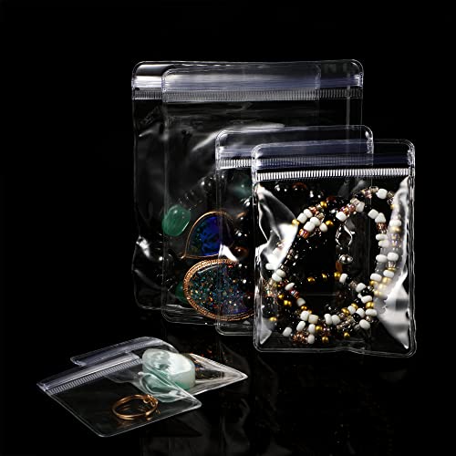 Clabby Jewelry Bag Self Seal Plastic Zipper Bag Clear PVC Rings Earrings Packing Storage Pouch Jewelry Transparent Lock Bags Holding Jewelries, 2x2.8 inch, 2.8x4 inch, 3.5x5 inch(240 Pieces)