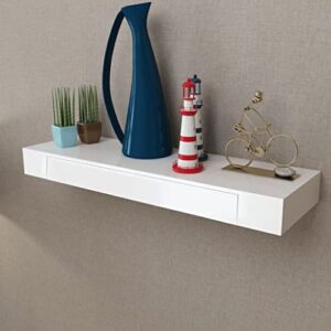 CHARMMA Floating Shelf,Wall Mounted Shelf with Drawer and Invisible Brackets Book/DVD Storage Display Shelf for Bedroom Living Room,Bathroom,Kitchen White 31.5"x9.8"x3.1"(LxWxH)