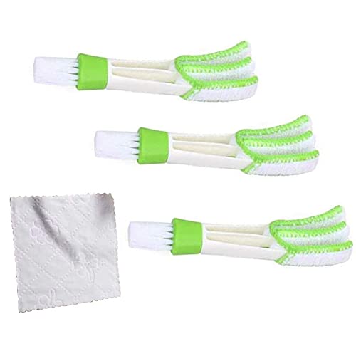 Mini Duster for Car Air Vent Set of 3 Automotive Air Conditioner Brush & Cleaner Cloth, Dust Collector Cleaning Tool for Keyboard Window Leaves Blinds Shutter, Green, 6.5inchx1.57inch