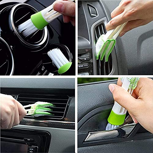 Mini Duster for Car Air Vent Set of 3 Automotive Air Conditioner Brush & Cleaner Cloth, Dust Collector Cleaning Tool for Keyboard Window Leaves Blinds Shutter, Green, 6.5inchx1.57inch