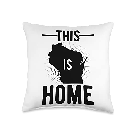 Wisconsin State Map Gift for Wisconsinites Proud USA Fan State-This is Home Map Wisconsin Throw Pillow, 16x16, Multicolor