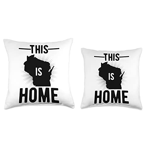 Wisconsin State Map Gift for Wisconsinites Proud USA Fan State-This is Home Map Wisconsin Throw Pillow, 16x16, Multicolor