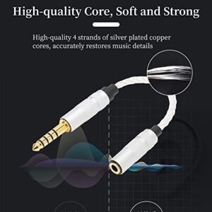 4.4mm Male to 3.5mm Female Headphone Adapter, Silver Plated 4.4mm Balanced to 3.5mm Stereo Adapter Cable Headphone Jack Converter Cord for NW‑ZX300A NW‑WM1