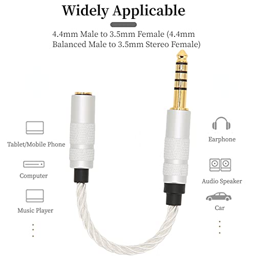 4.4mm Male to 3.5mm Female Headphone Adapter, Silver Plated 4.4mm Balanced to 3.5mm Stereo Adapter Cable Headphone Jack Converter Cord for NW‑ZX300A NW‑WM1