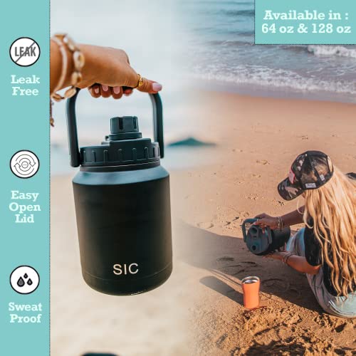 Seriously Ice Cold SIC 64 oz. Insulated Chug Cap Travel Jug, Premium Double Wall Stainless Steel, Ultra Wide Lid with Swing Handle, Leak Proof, Matte Black