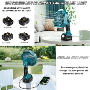 WaxPar 3 in 1 Camping Fan with LED Lantern, USB Portable Cordless Fan Powered by Makita 18V LXT Lithium-ion Battery, 3 Speed Battery Operated Fan Personal Handheld Fan with Remote Table Fan