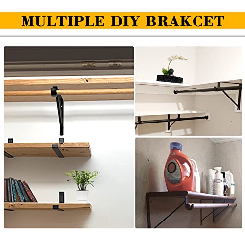 Closet Rod Bracket, Heavy Duty Shelf Bracket with Rod Holder, 11x 10 inch Black Closet Rod Support Wall Mounted Clothes Hanger Pole Support Hooks, 2 Pack