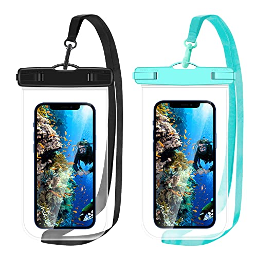 v-Golvin Universal Waterproof Phone Pouch IPX8 Underwater Case Cell Phone Dry Bag for iPhone 13 12 11 Pro Max SE 2020 XS Max XR 8 7 6s Plus S22 S21 Note 20 Ultra & Smart Phones Up to 7"-Black+Teal