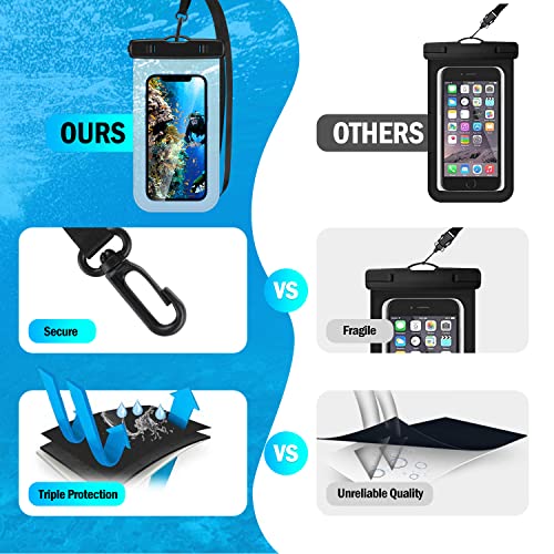 v-Golvin Universal Waterproof Phone Pouch IPX8 Underwater Case Cell Phone Dry Bag for iPhone 13 12 11 Pro Max SE 2020 XS Max XR 8 7 6s Plus S22 S21 Note 20 Ultra & Smart Phones Up to 7"-Black+Teal