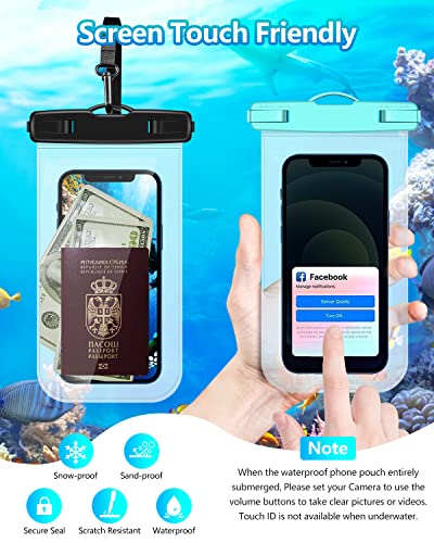 v-Golvin Universal Waterproof Phone Pouch IPX8 Underwater Case Cell Phone Dry Bag for iPhone 13 12 11 Pro Max SE 2020 XS Max XR 8 7 6s Plus S22 S21 Note 20 Ultra & Smart Phones Up to 7"-Black+Teal