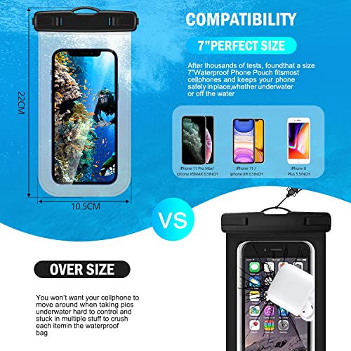 v-Golvin Universal Waterproof Phone Pouch IPX8 Underwater Case Cell Phone Dry Bag for iPhone 13 12 11 Pro Max SE 2020 XS Max XR 8 7 6s Plus S22 S21 Note 20 Ultra & Smart Phones Up to 7"-Black+Teal