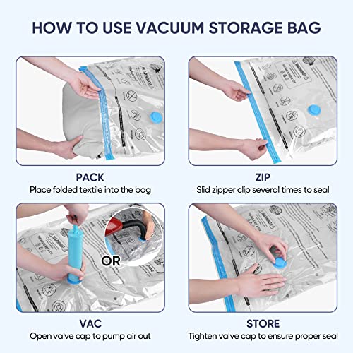 BALEINE Vacuum Storage Bag Space Saving Compression Sealer Bags for Moving, Hand Pump Included (Combo 12 Pack)