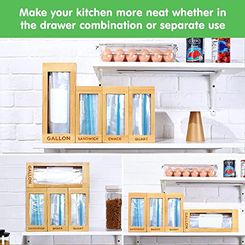 Bag Storage Organizer for Kitchen Drawer, Bambo Food Storage Bags Organizer Holder, Compatible with Quart, Sandwich and Ziplock Gallon, Snack Variety Size Bag (4 Pack)